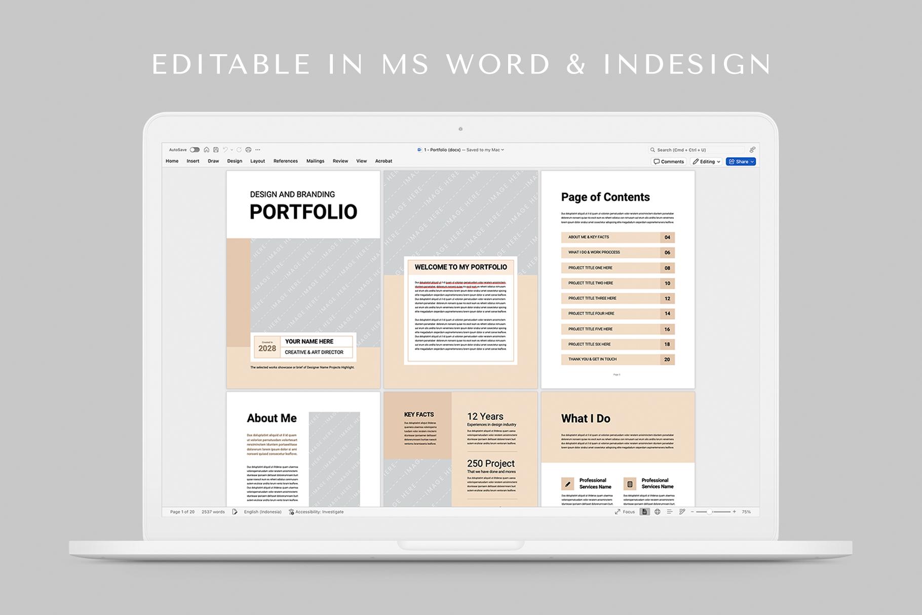 Portfolio Template | Microsoft Word | Adobe Indesign | Minimal ...
