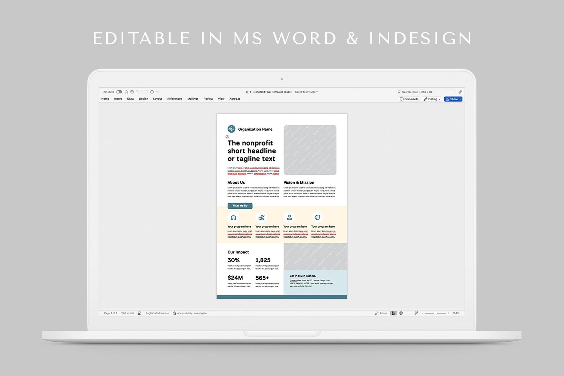 Nonprofit One Pager Template | Microsoft Word | Adobe Indesign | Non ...