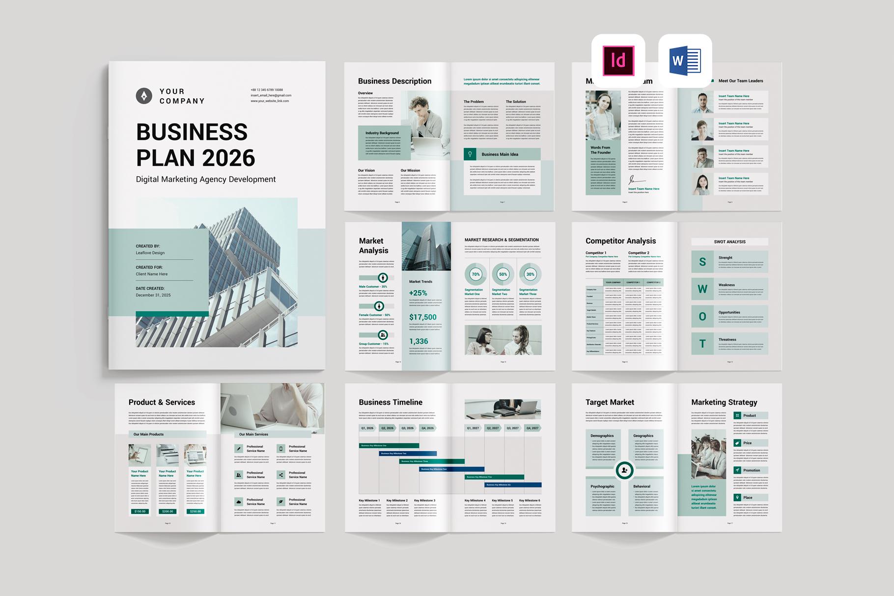 Business Plan Template | Microsoft Word | Adobe Indesign | Business ...