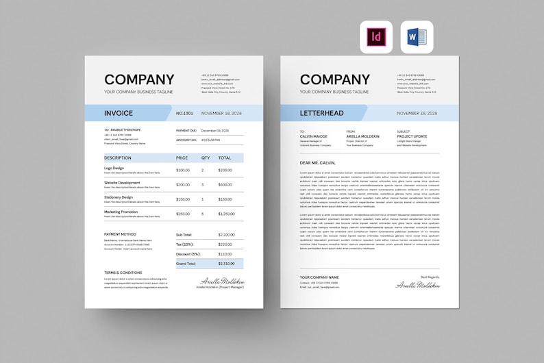 Business Invoice & Letterhead Template | Microsoft Word | Adobe ...