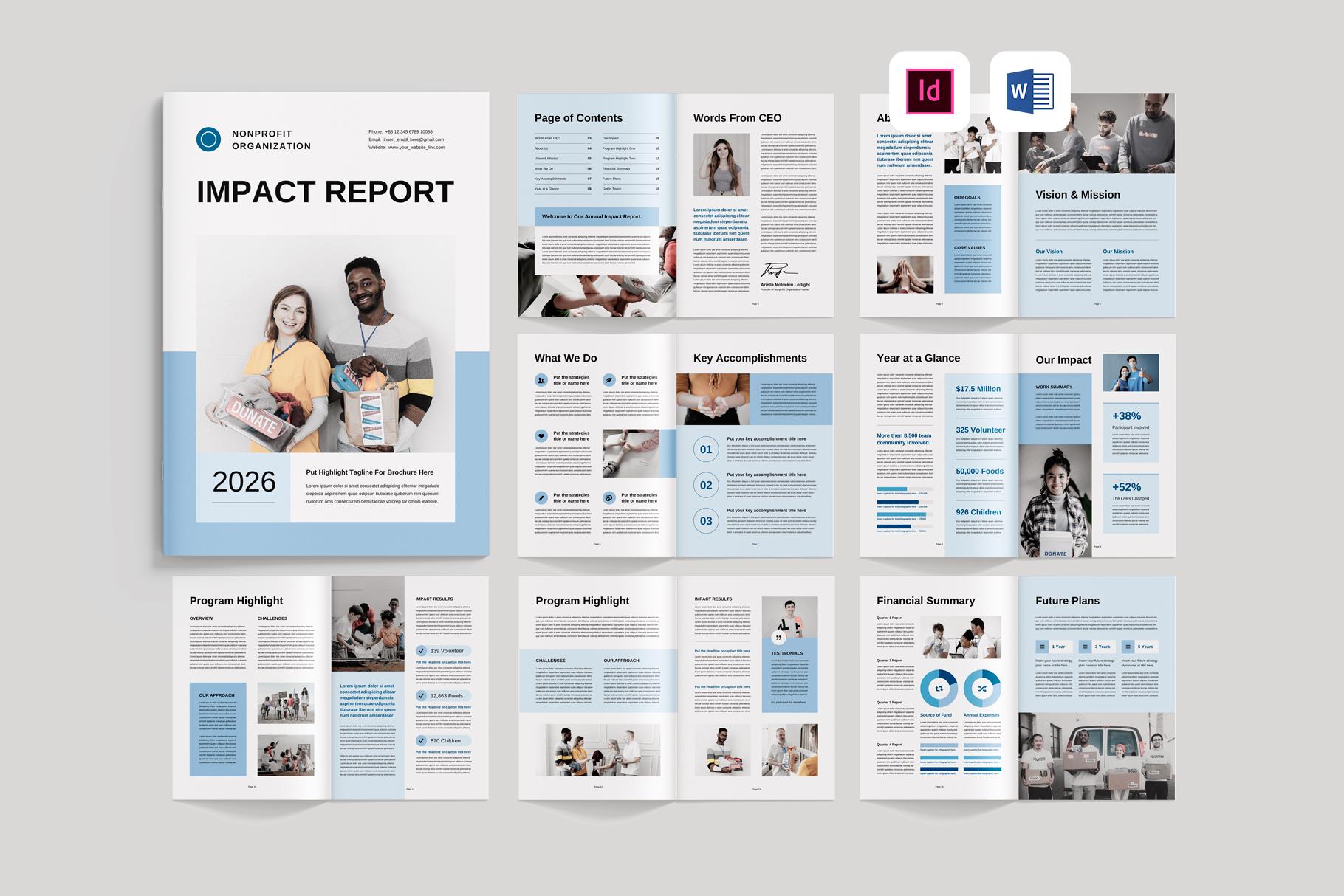 Impact Report Template | Microsoft Word | Adobe Indesign | Nonprofit Annual Report | Nonprofit ...