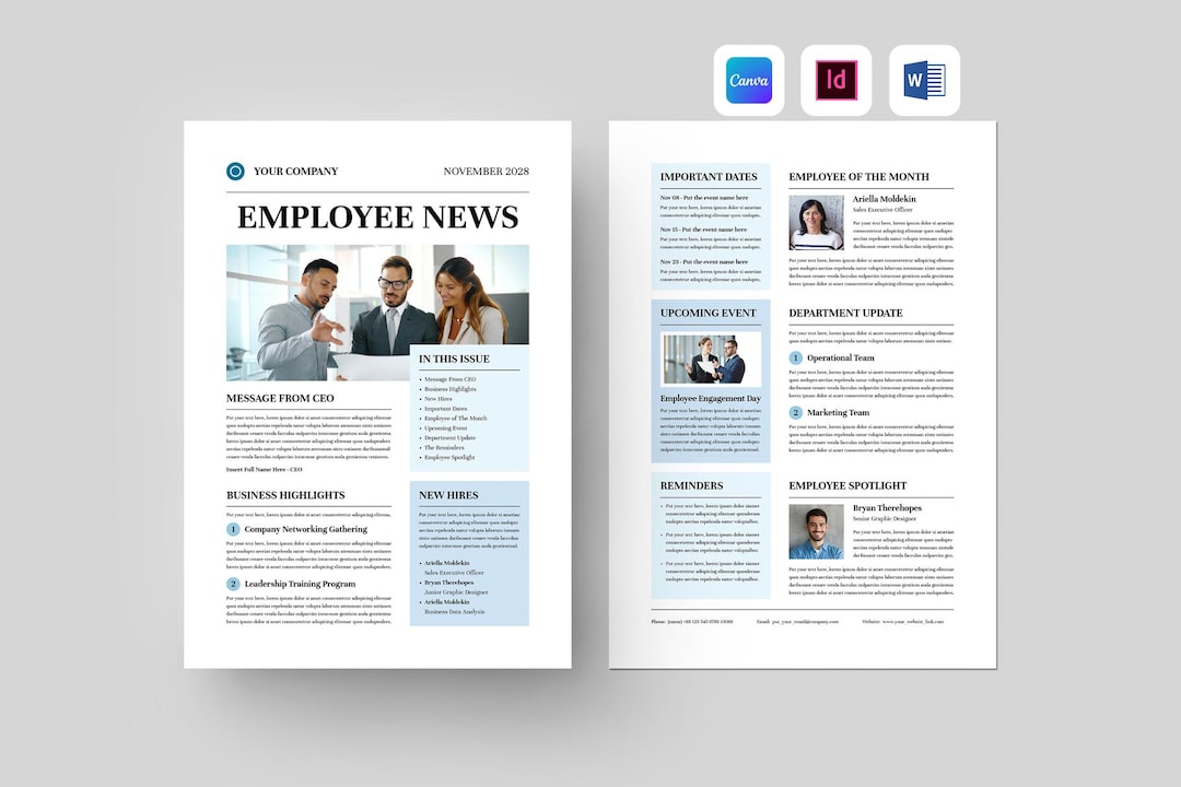 Company Newsletter Template | Employee News | Business Monthly Bulletin ...