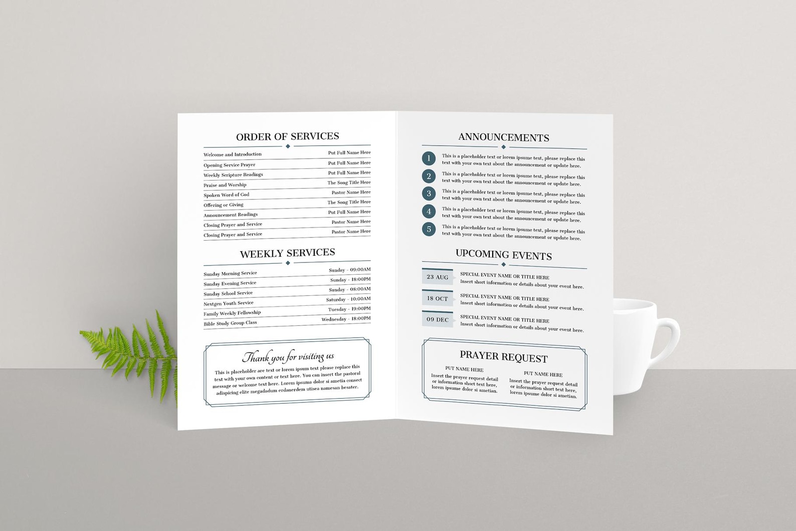 Church Bulletin Template | Church Services Program | Simple Newsletter ...
