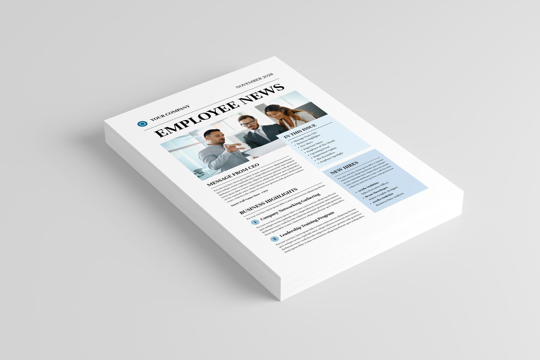 Company Newsletter Template | Employee News | Business Monthly Bulletin ...