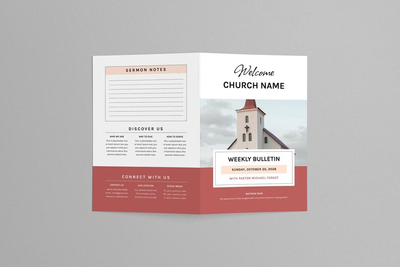Church Bulletin Template | Church Services Program | Simple Newsletter ...