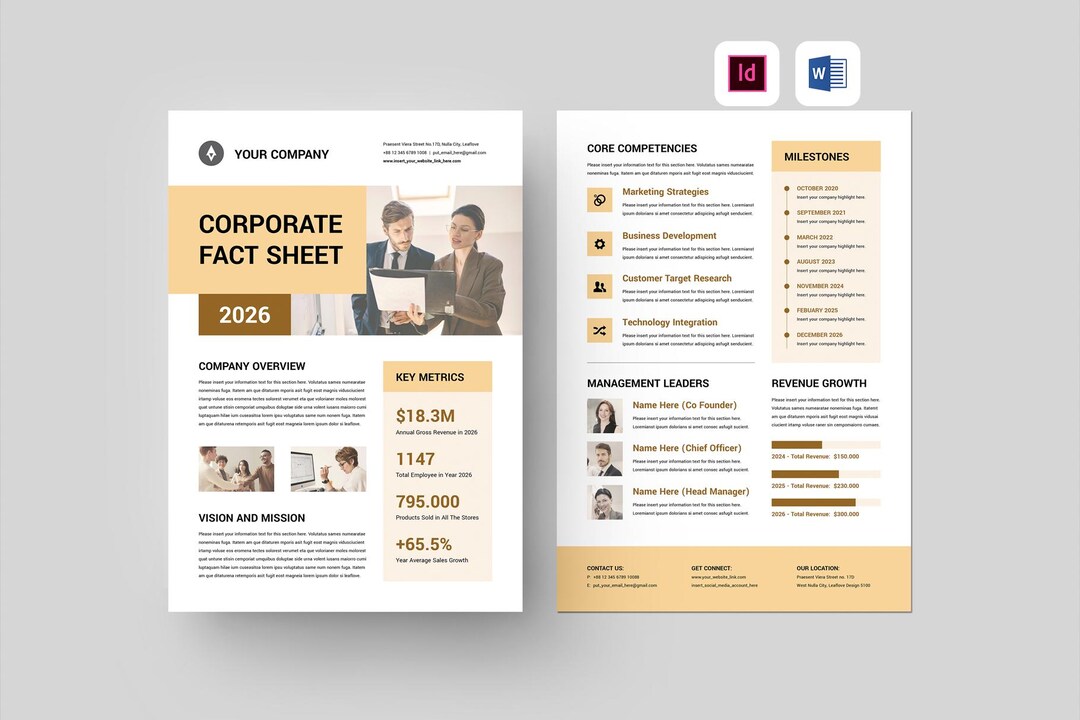 Coporate Fact Sheet Template | Microsoft Word | Adobe Indesign ...