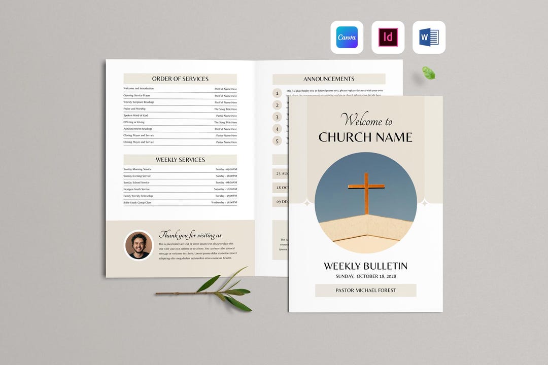 Church Bulletin Template | Church Services Program | Simple Newsletter ...