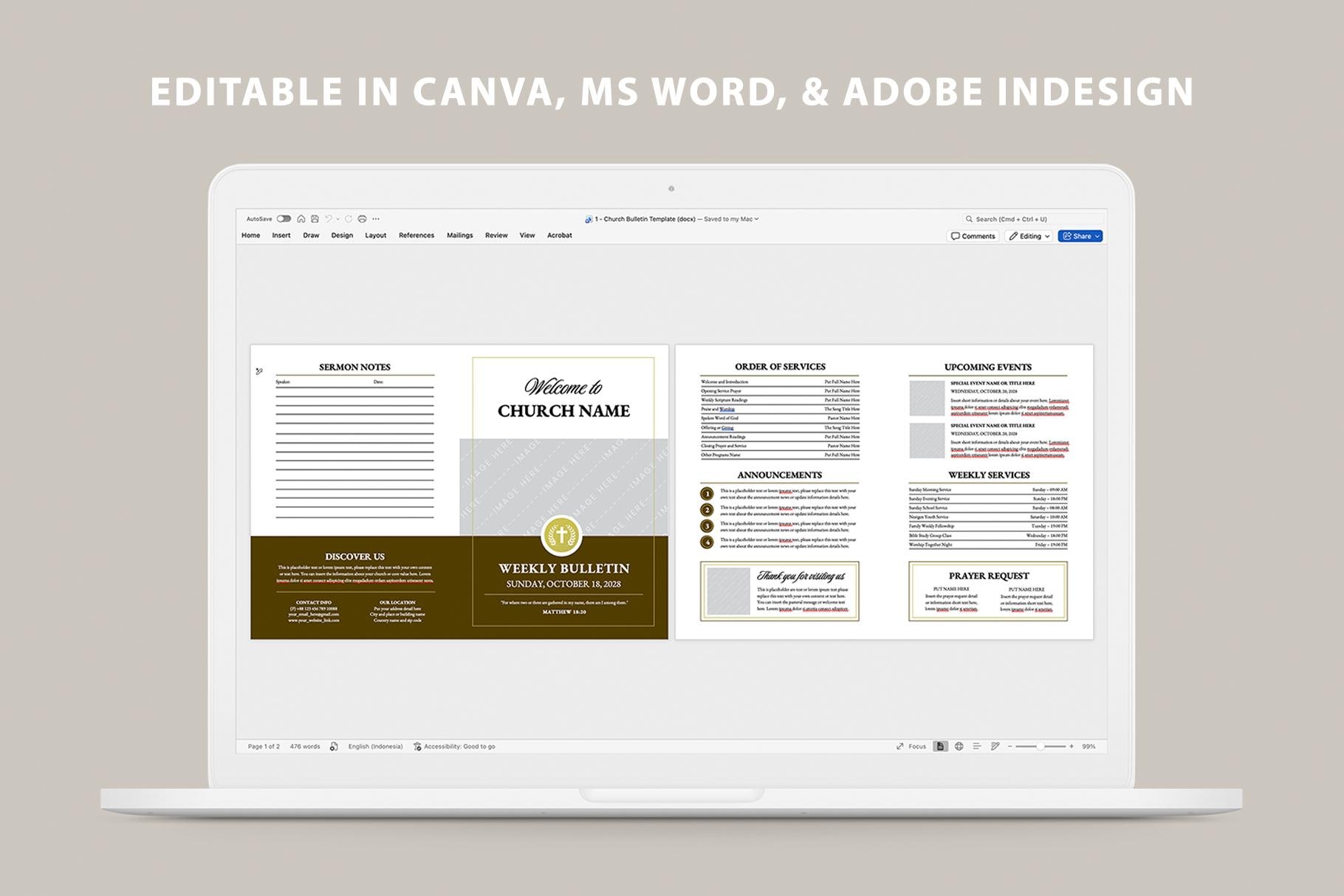 Church Bulletin Template | Modern Weekly Worship Program | Sunday ...