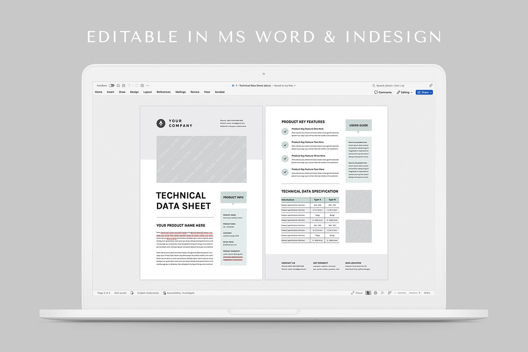 Technical Data Sheet Template | Microsoft Word | Adobe Indesign ...