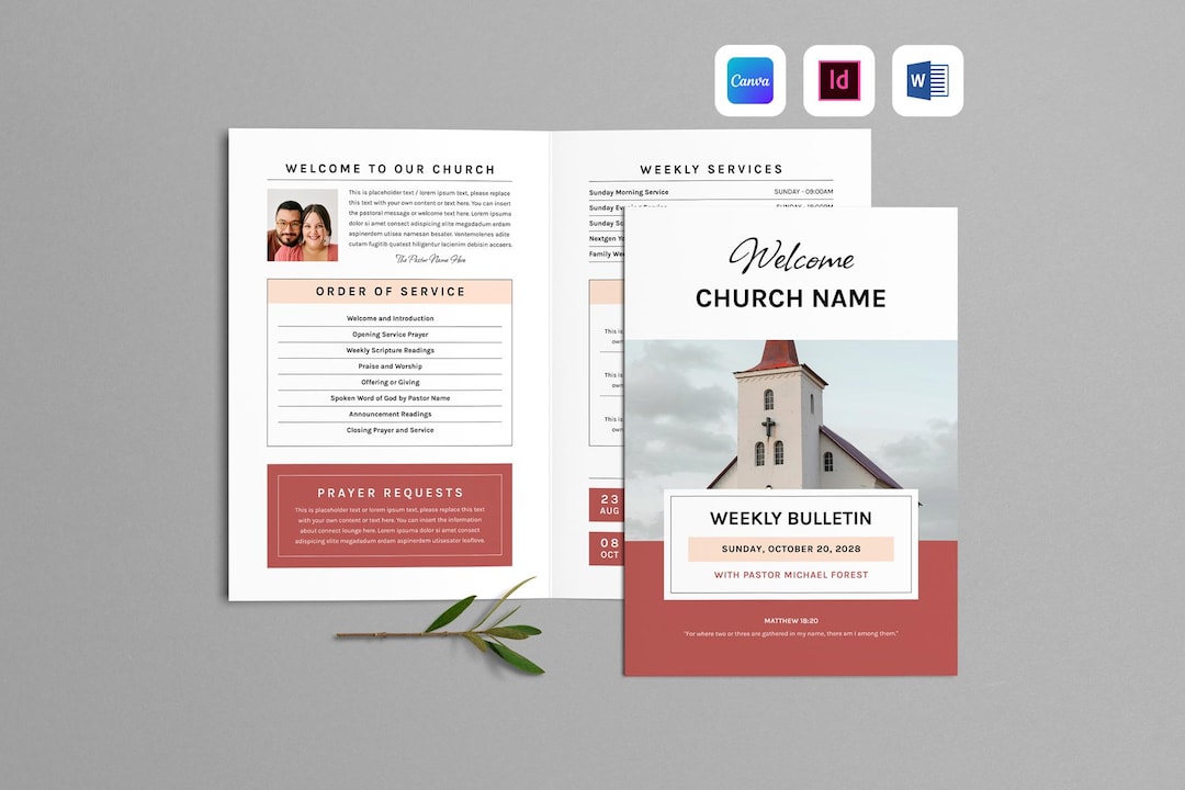 Church Bulletin Template | Church Services Program | Simple Newsletter ...