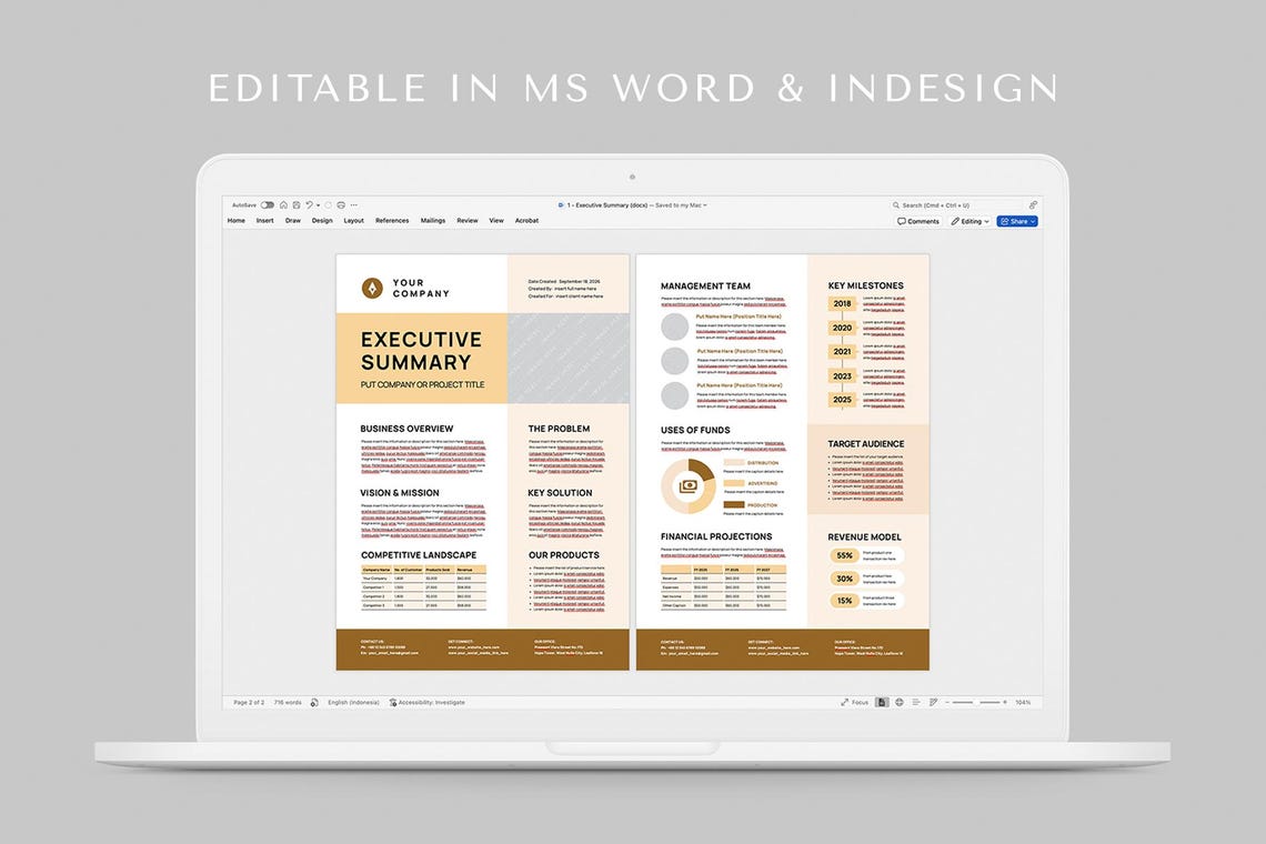 Executive Summary Template | Microsoft Word | Adobe Indesign | Company ...