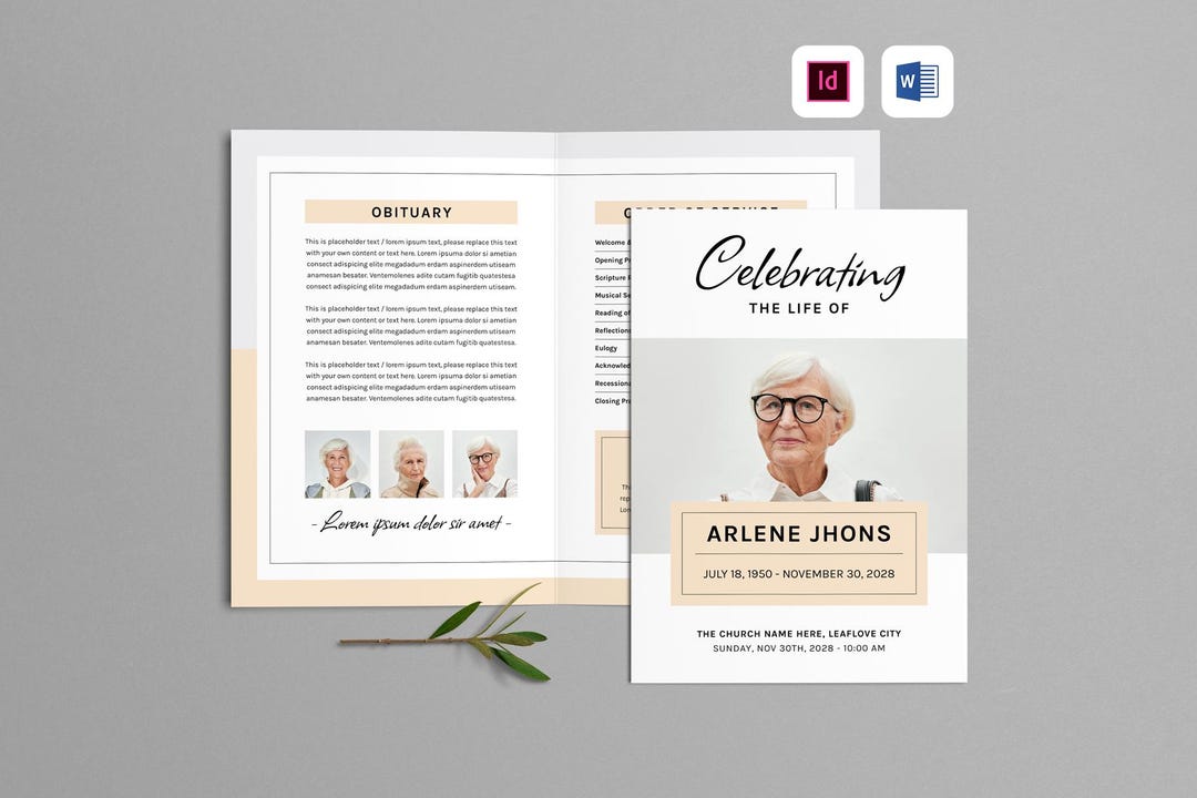 Funeral Program Template | Microsoft Word | Adobe Indesign | Obituary ...