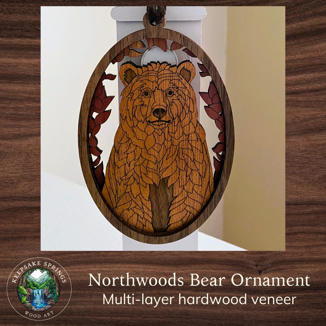 Rustic Northwoods Bear Wood Ornament, Multi-layer Hardwood Veneer ...