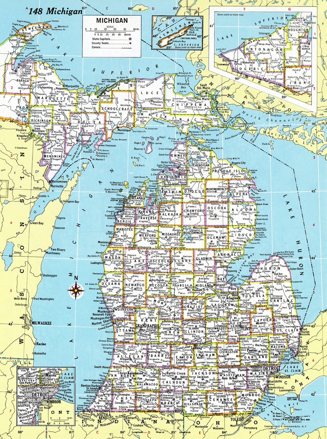 Michigan Map Instant Download Printable Map, Digital Download, Wall Art ...