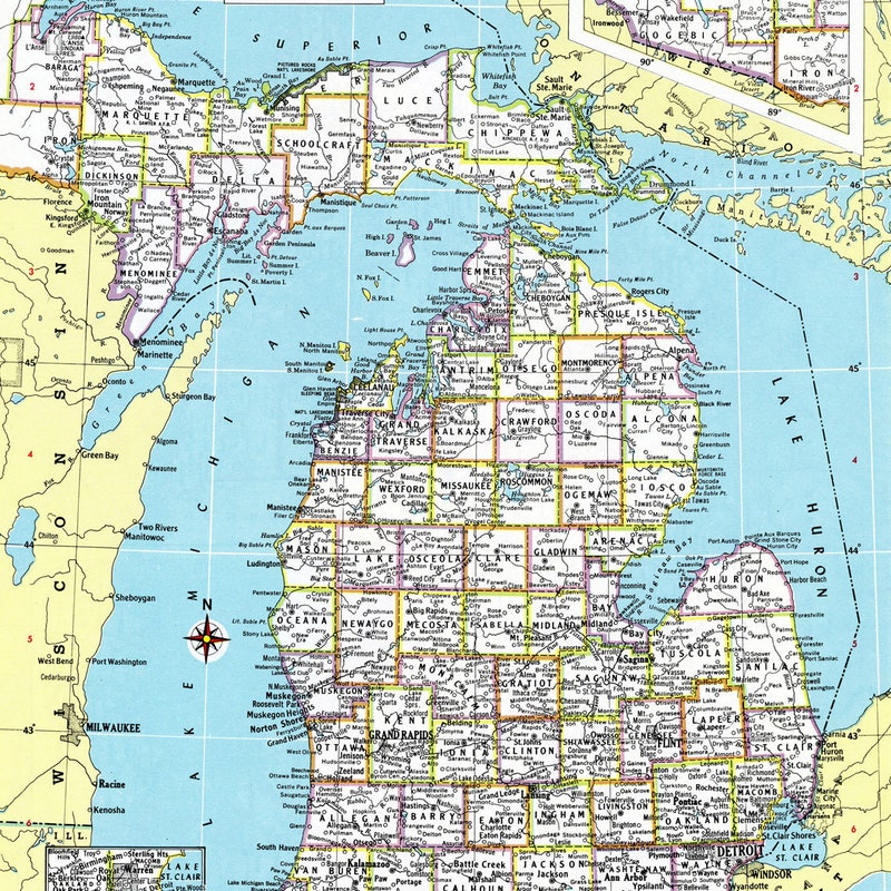 Michigan Map Art - Etsy
