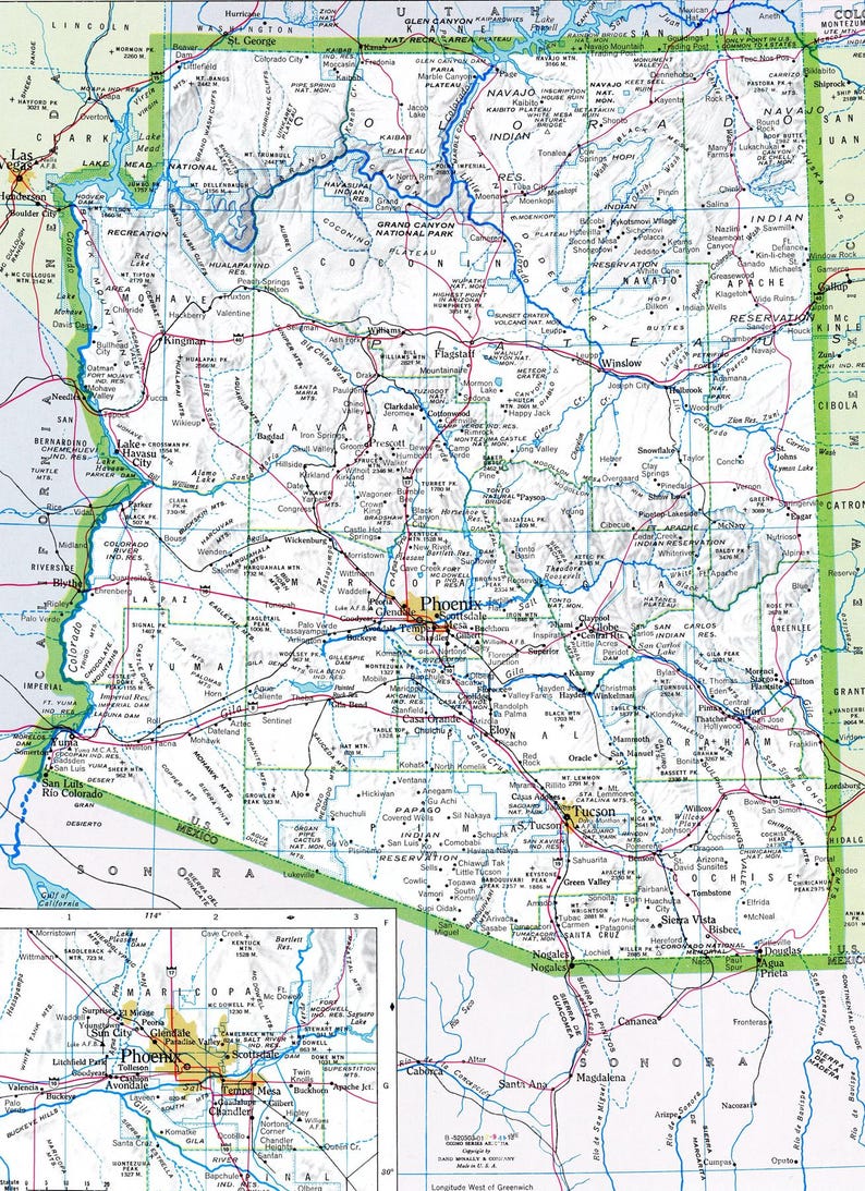 Arizona Map Digital Download - Printable Map, Arizona Map, Home Decor ...