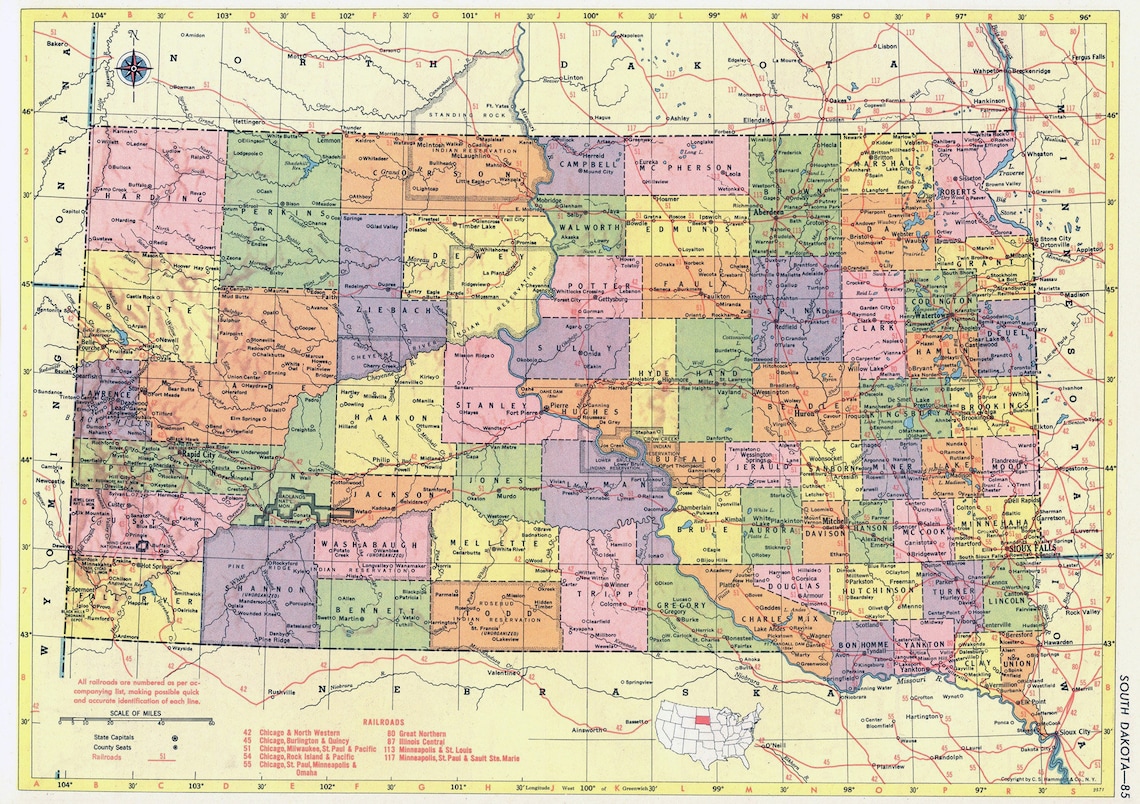 South Dakota Map Instant Download Printable Map, Vintage Map, Home ...