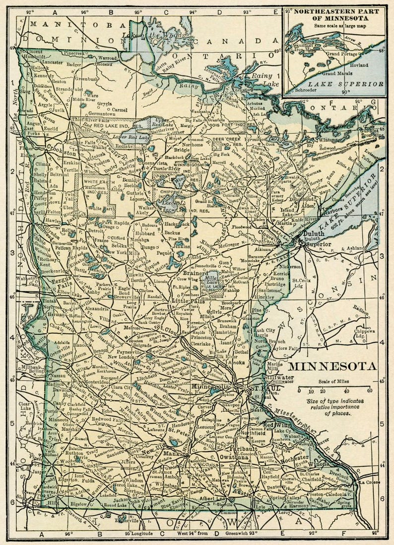 Minnesota Map Digital Download - Printable Map, Vintage 1923 Map of ...