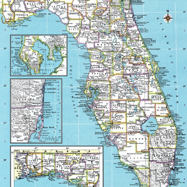 Map of Florida Printable - Etsy