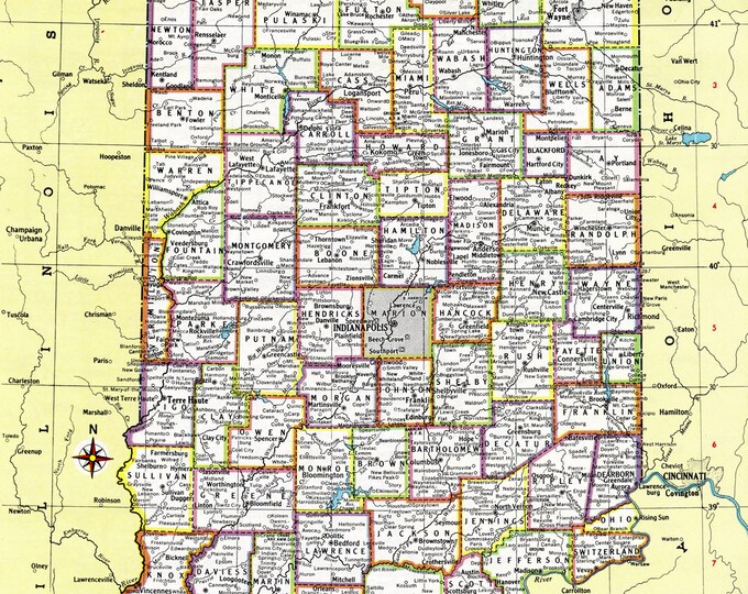 Indiana State Wall Map Large Print Poster 24x32 - Etsy