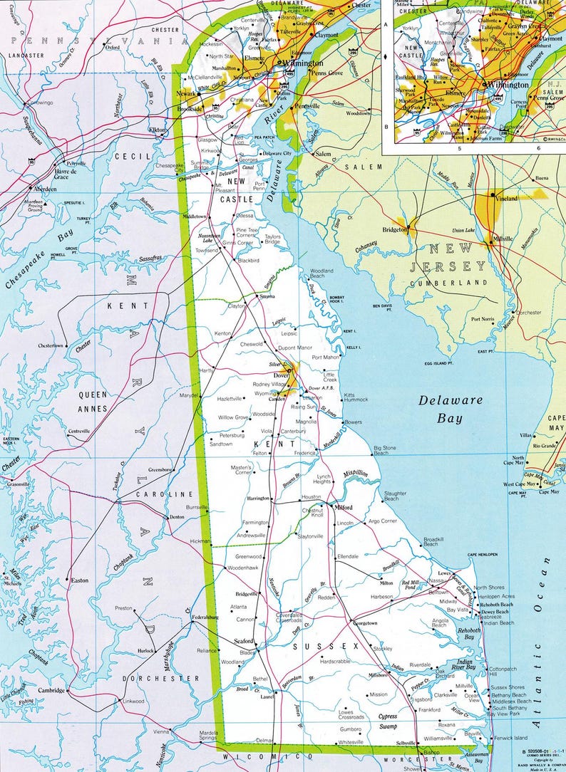 Delaware Map Digital Download - Printable Map, Map of Delaware, Home ...