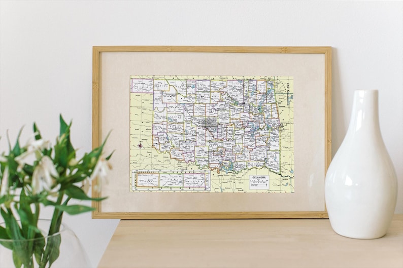 Oklahoma Map Instant Download - Printable Map, Digital Download, Wall ...