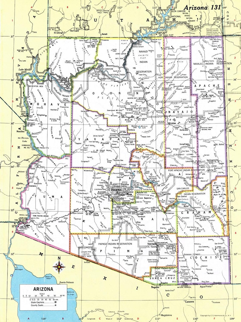 Arizona Map Instant Download - Printable Map, Digital Download, Wall ...