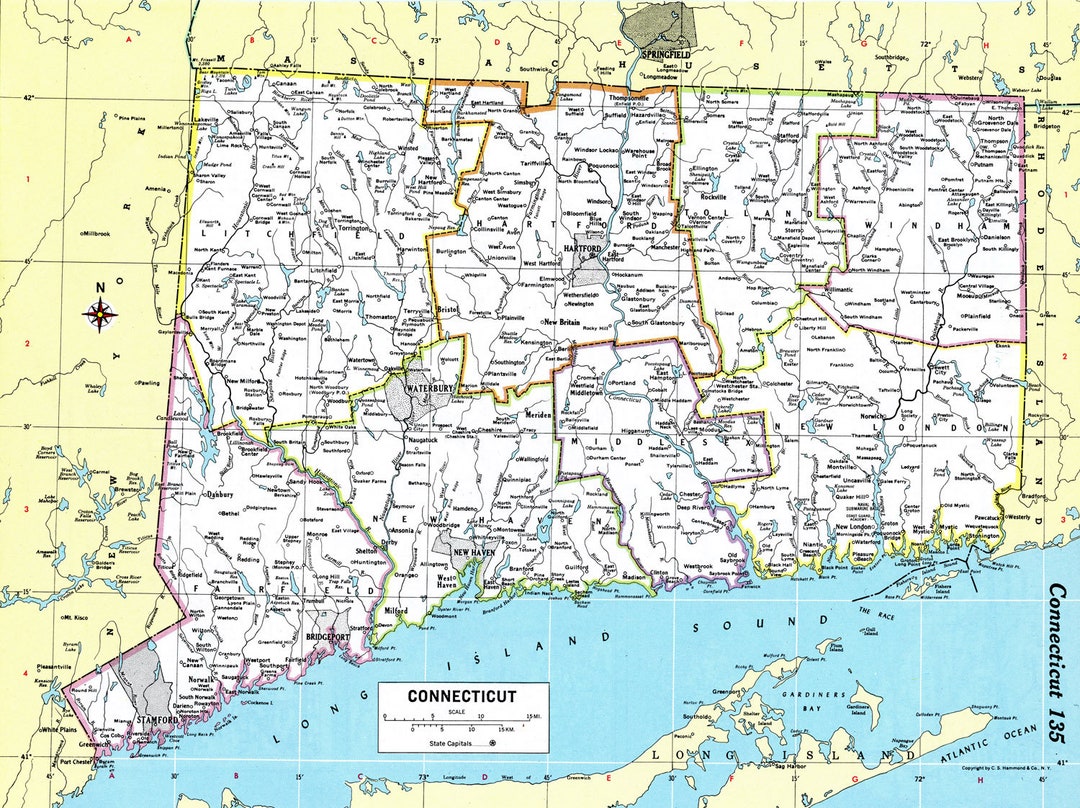 Connecticut Map Instant Download Printable Map, Digital Download, Wall ...