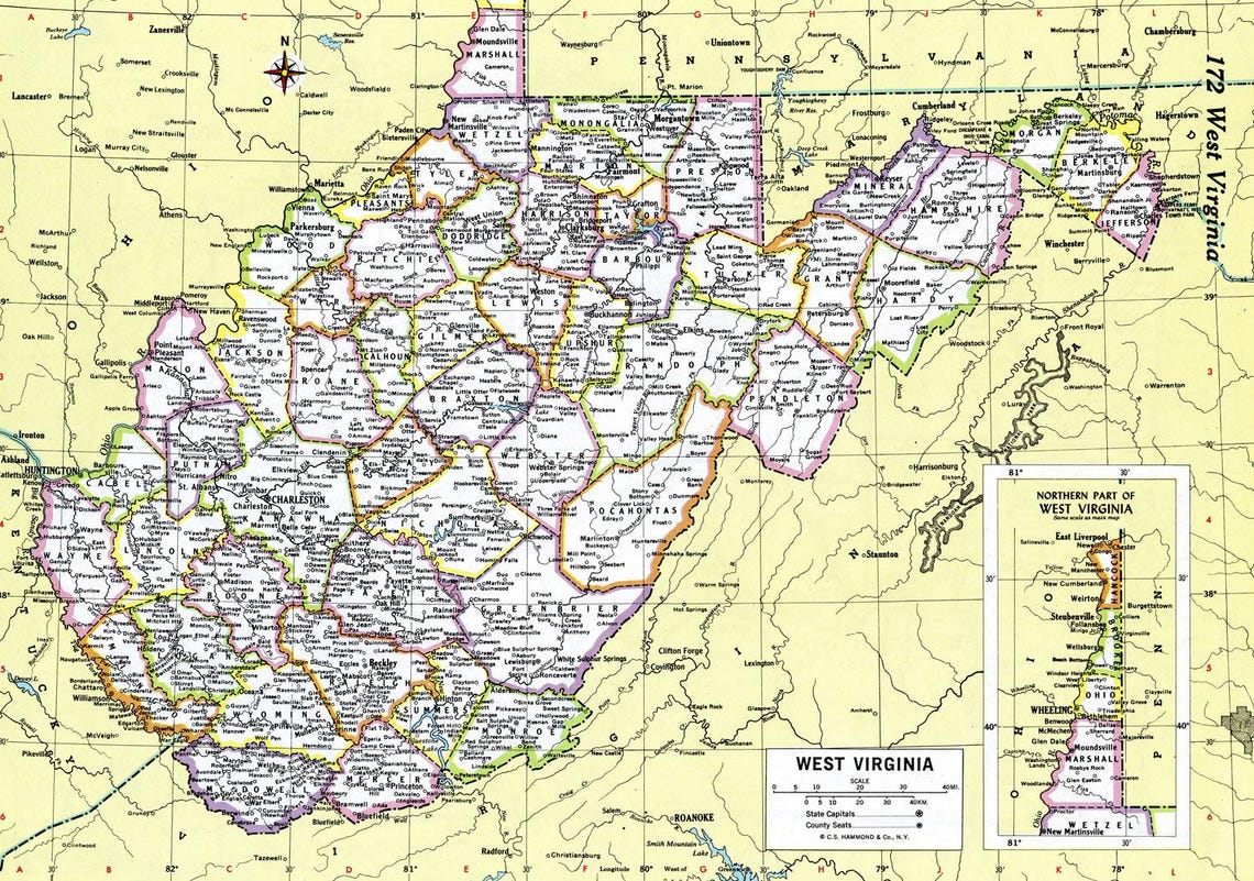 West Virginia Map Instant Download - Printable Map, Digital Download ...