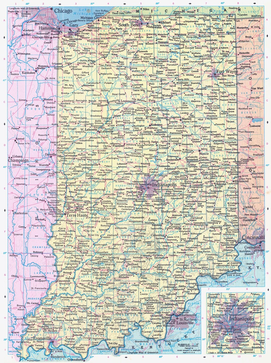 Indiana Map Digital Download - Printable Map, Map of Indiana, Home ...