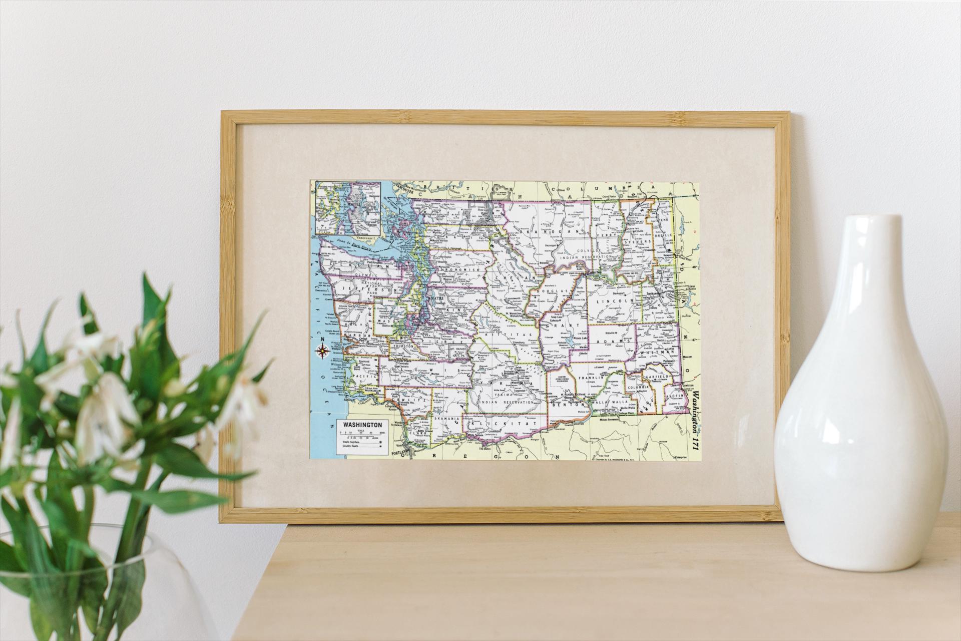 Washington Map Instant Download - Printable Map, Digital Download, Wall ...