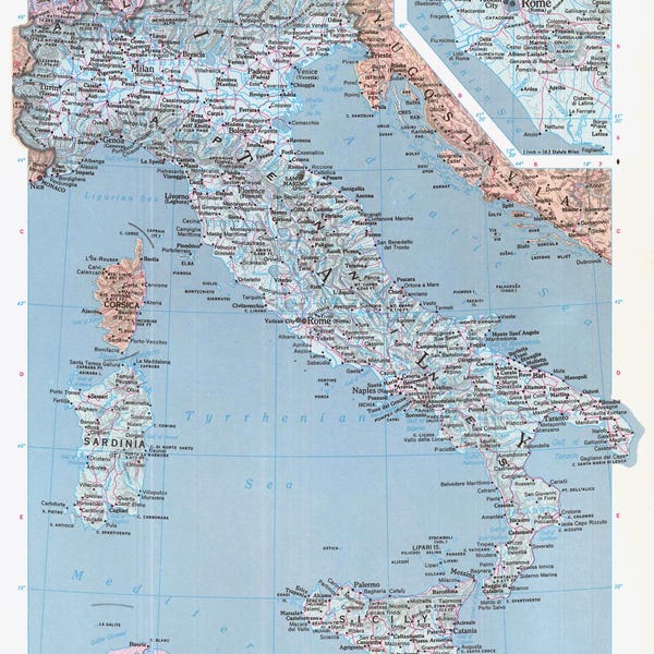 Vintage Map of Italy - Etsy