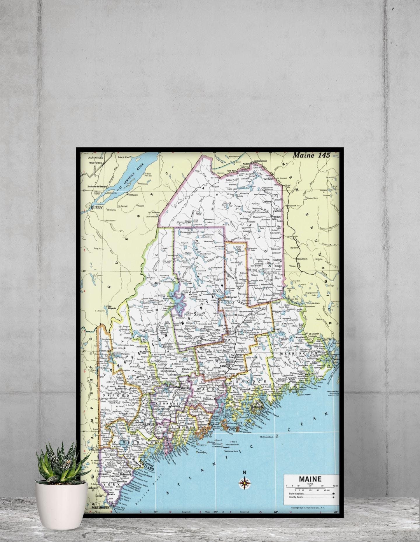 Maine Map Instant Download - Printable Map, Digital Download, Wall Art ...