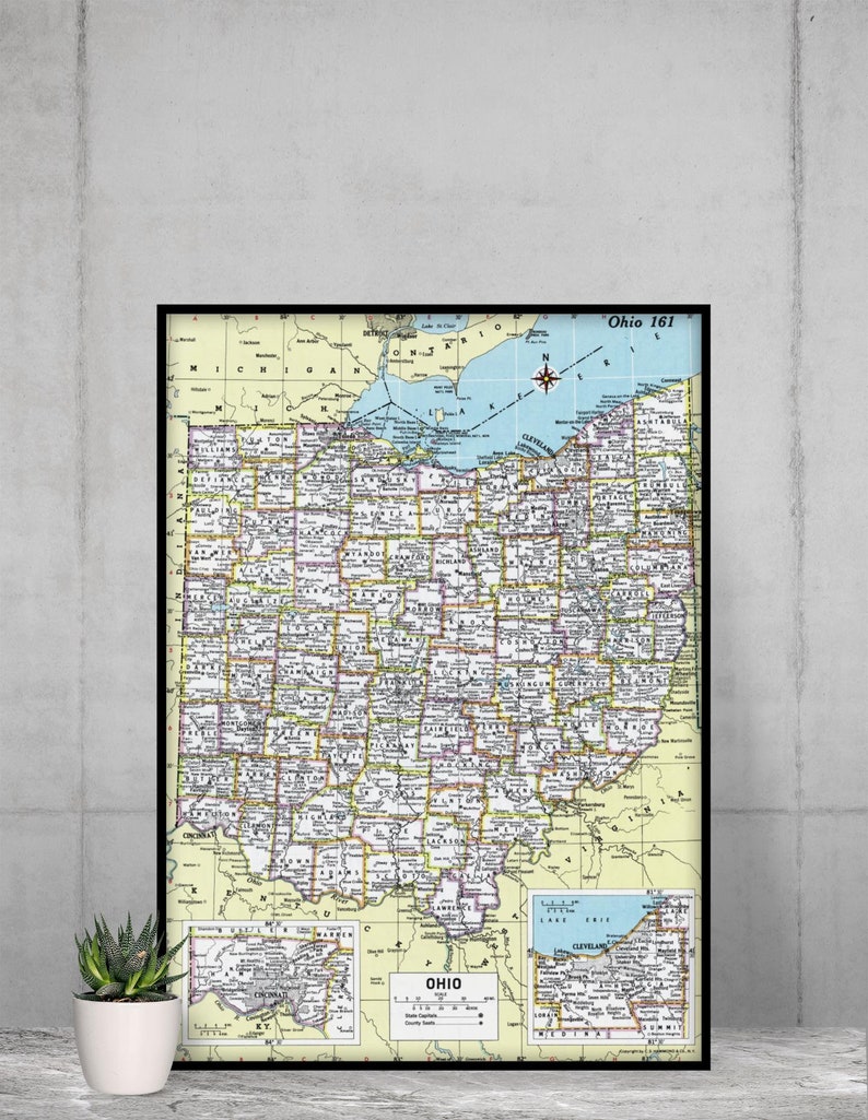 Ohio Map Instant Download - Printable Map, Digital Download, Wall Art ...