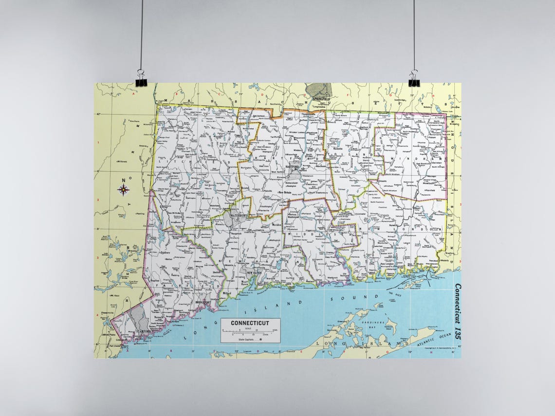 Connecticut Map Instant Download - Printable Map, Digital Download ...