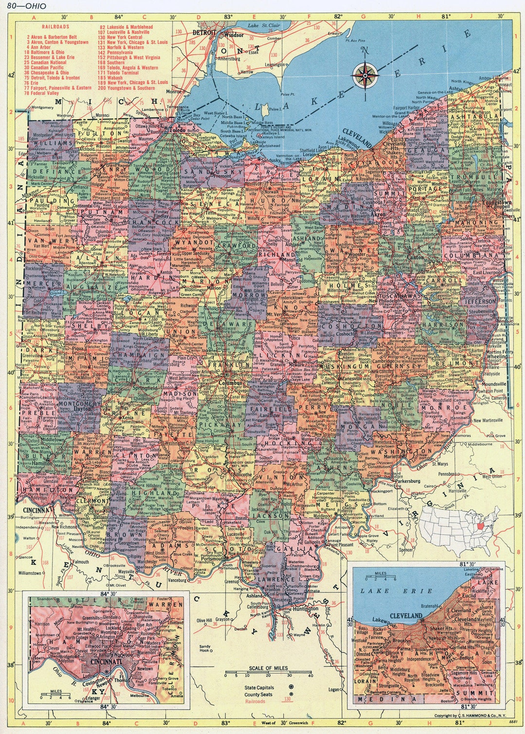 Ohio Map Instant Download Printable Map, Vintage Map, Home Decor, Wall ...