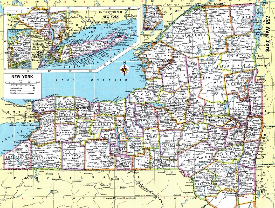 New York Map Instant Download Printable Map, Digital Download, Wall Art ...