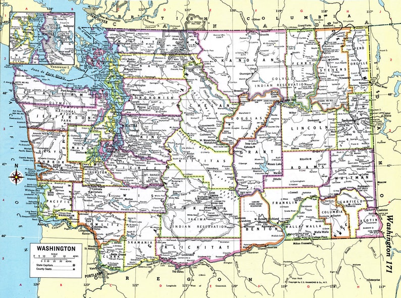 Washington Map Instant Download Printable Map, Digital Download, Wall ...