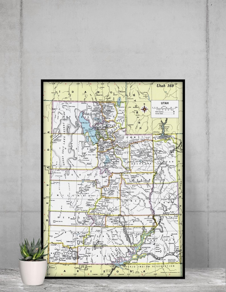 Utah Map Instant Download - Printable Map, Digital Download, Wall Art ...