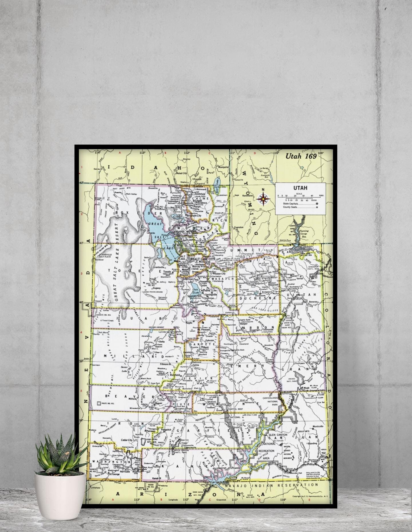 Utah Map Instant Download - Printable Map, Digital Download, Wall Art ...