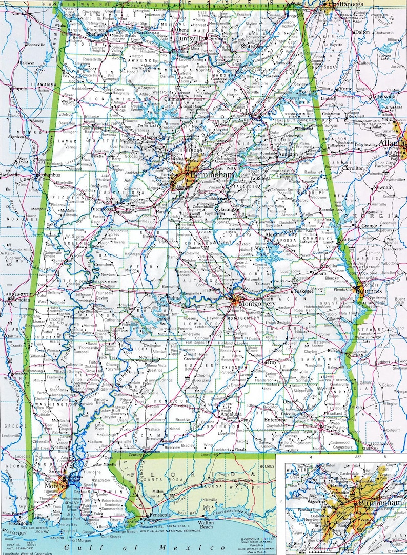 Alabama Map Digital Download - Printable Map, Alabama Map, Home Decor ...
