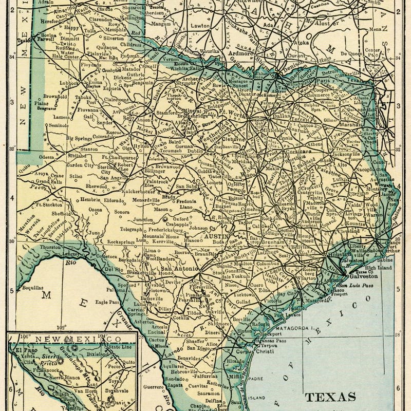 Texas Map Print - Etsy