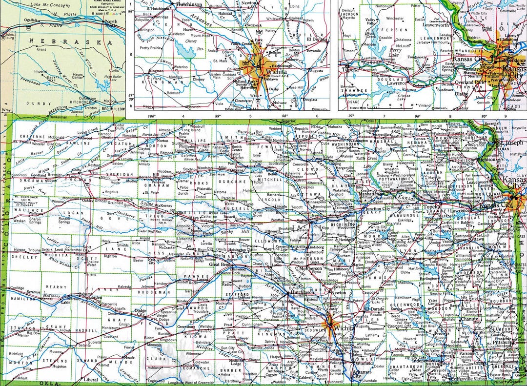 Kansas Map Digital Download - Printable Map, Map of Kansas, Home Decor ...