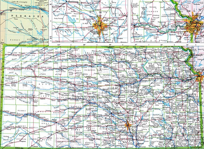 Kansas Map Digital Download - Printable Map, Map of Kansas, Home Decor ...