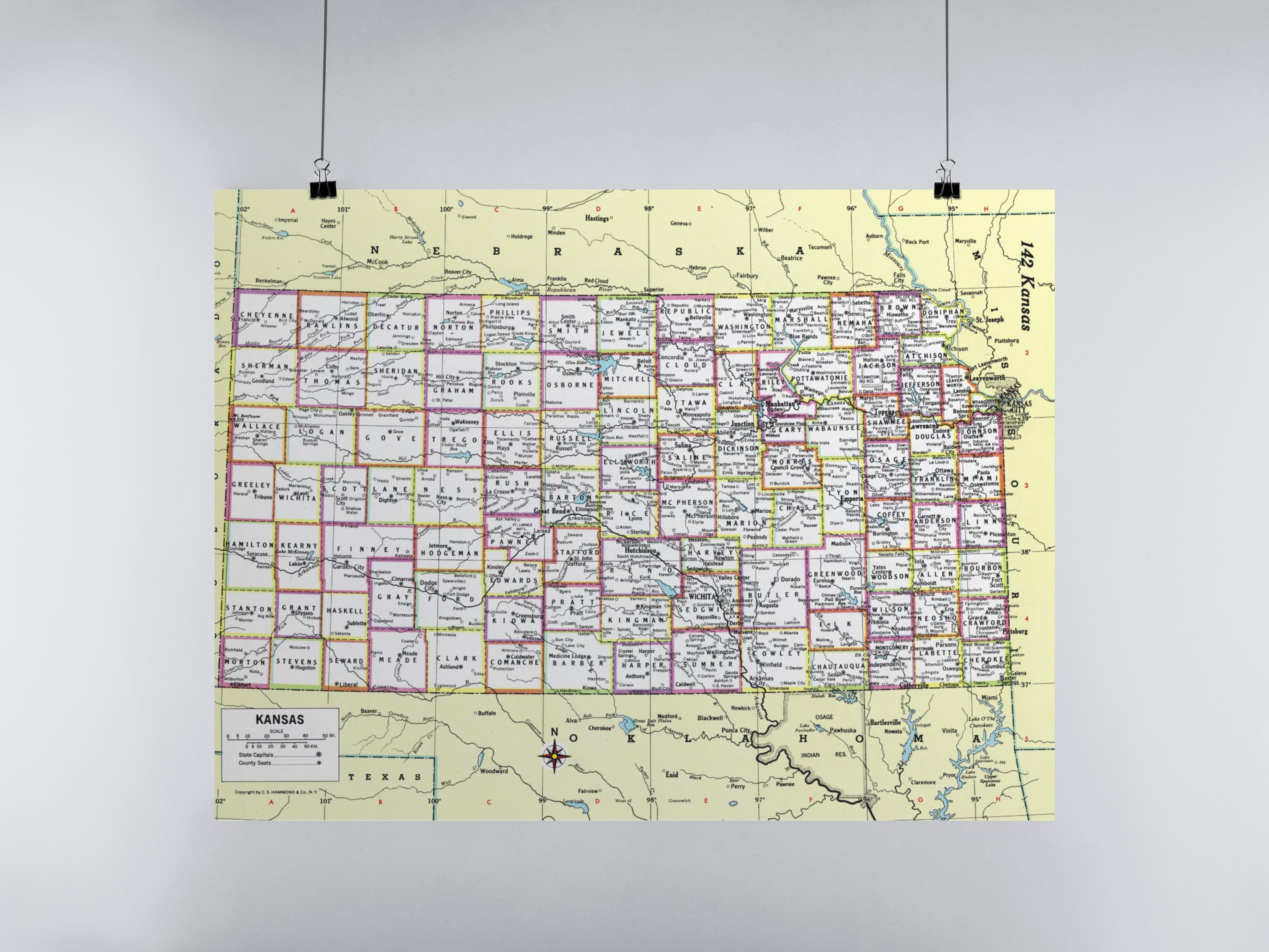 Kansas Map Instant Download - Printable Map, Digital Download, Wall Art ...