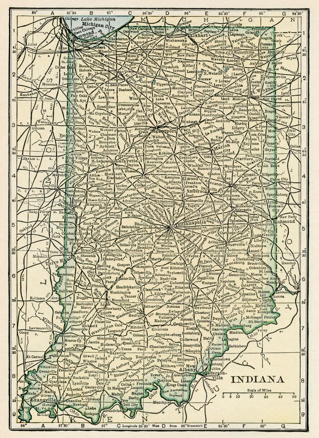 Indiana Map Digital Download - Printable Map, Vintage 1923 Map of ...