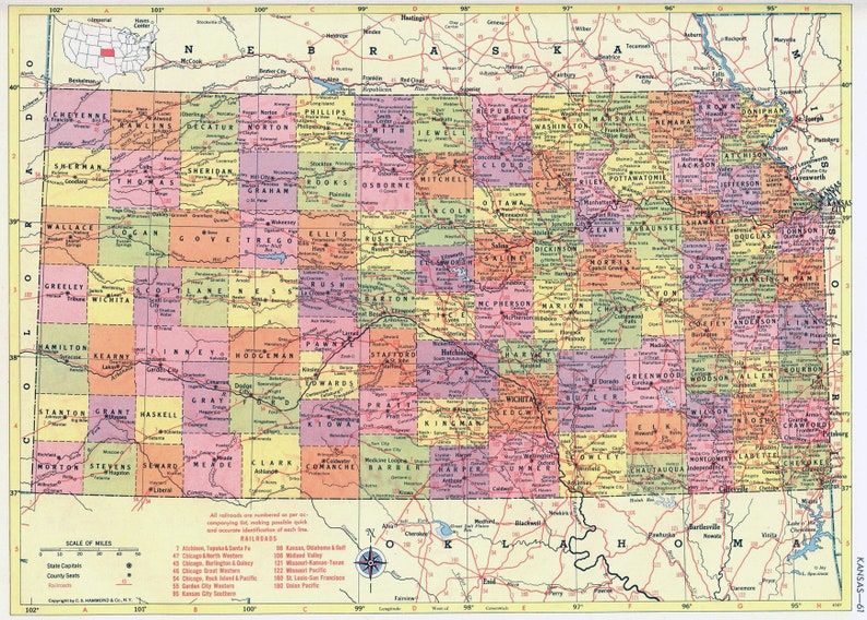Kansas Map Instant Download Printable Map, Vintage Map, Home Decor ...