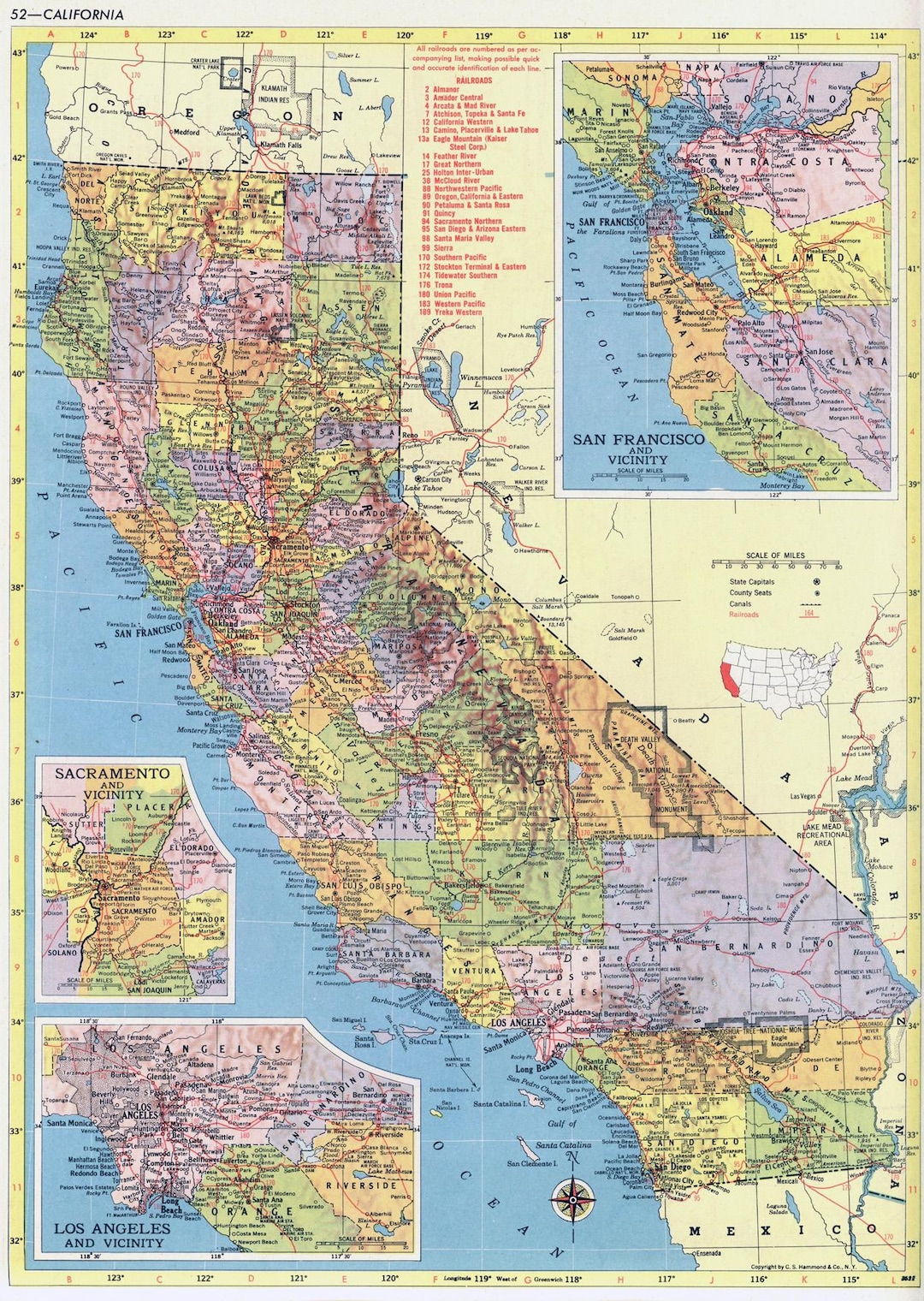 California Vintage Map Instant Download - Printable Map, Home Library ...