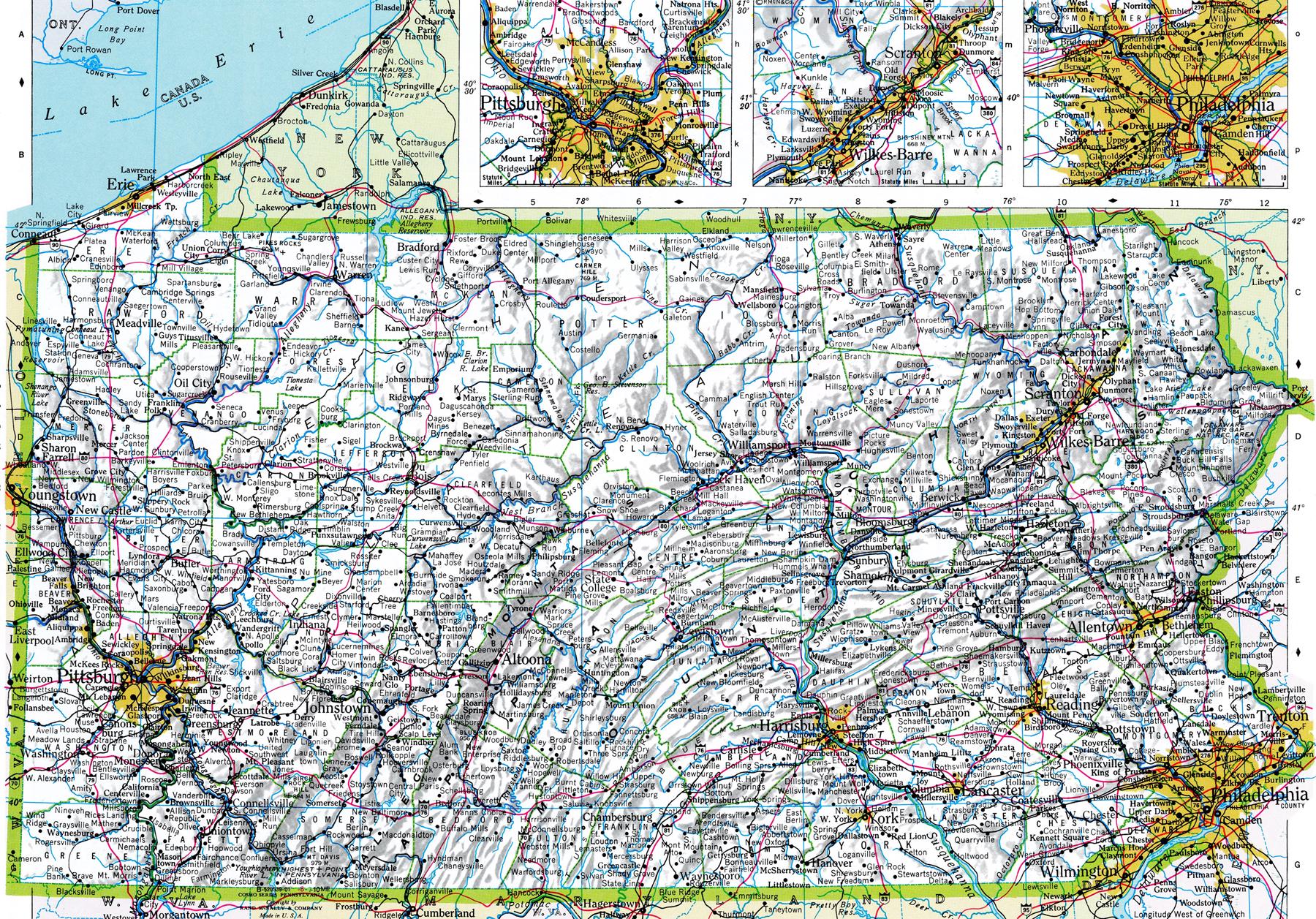Pennsylvania Map Digital Download - Printable Map, Map of Pennsylvania ...