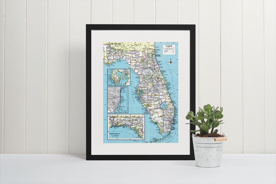 Florida Map Digital Download - Printable Map, Home Decor, Instant ...